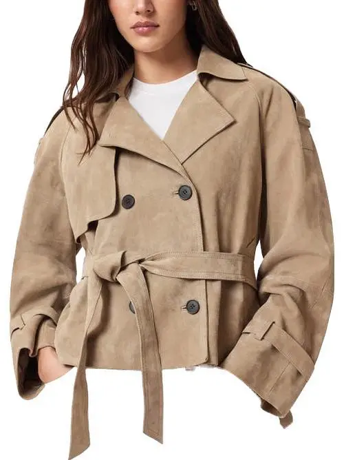 ALLSAINTS Reed Suede Trench Jacket - Taupe Brown