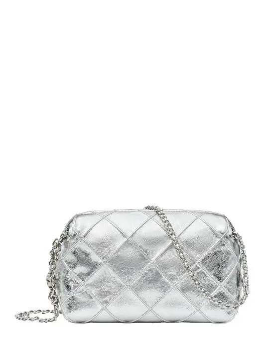 Tory Burch Fleming Soft Metallic Leather Crossbody Bag - Silver