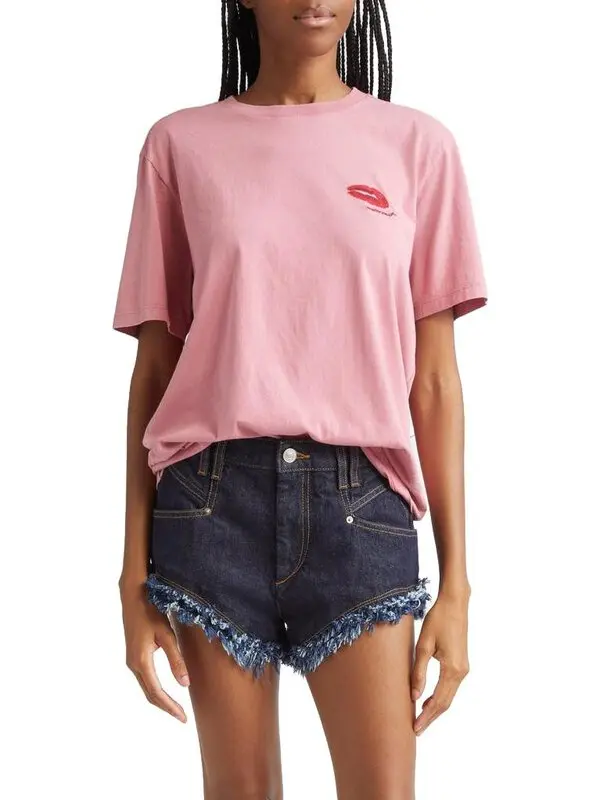 Isabel Marant Zewel Lips Embroidered T-shirt - Wild Rose
