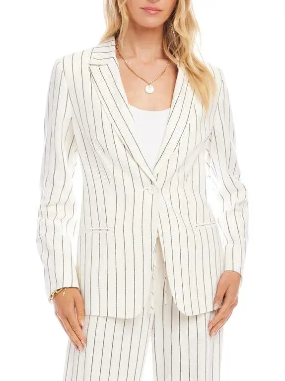 Karen Kane Stripe Linen Blend Blazer - Cream