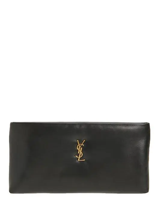 Saint Laurent Calypso Long Leather Pouch Clutch - Noir