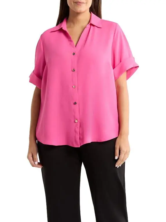 Anne Klein Crepe Button-up Shirt - Pink Berry
