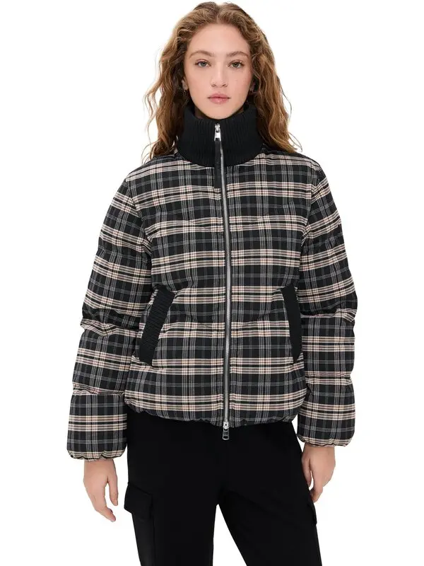 Varley Bryony Short Puffer Jacket - Navy Check