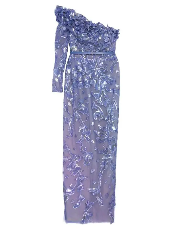 SAIID KOBEISY One-shoulder Embroidered Tulle Dress - Blue