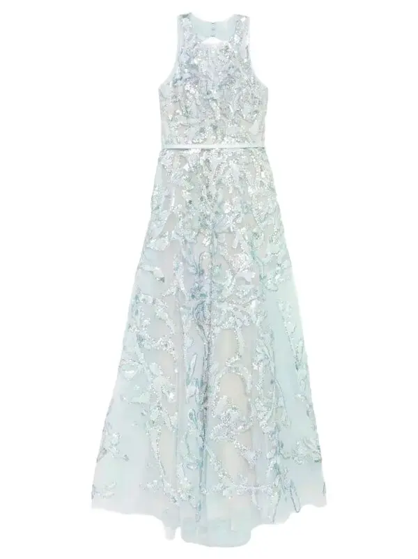 SAIID KOBEISY Embroidered Tulle Long Dress - Blue