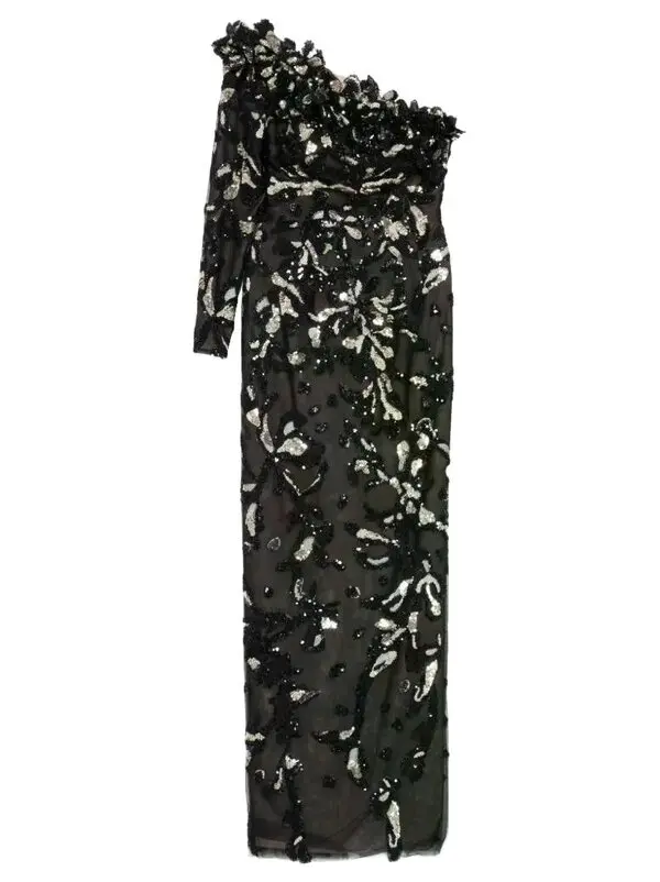 SAIID KOBEISY One-shoulder Embroidered Tulle Dress - Black