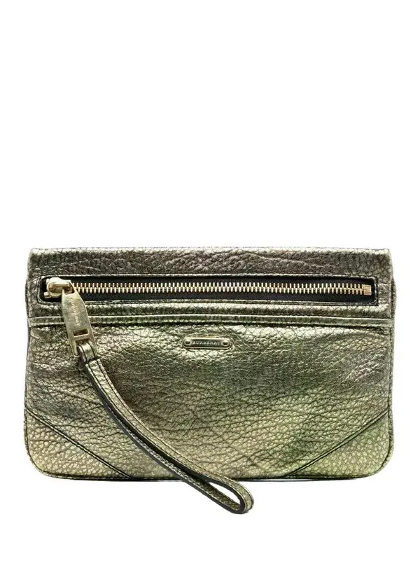 Burberry 2000-2017 Metallic Grained Leather Wristlet Clutch Bag - Gold