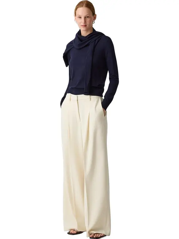 Theory Pleated Wide-leg Crepe Pant - Rice