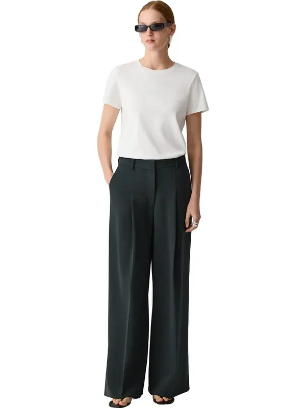 Theory Pleated Wide-leg Crepe Pant - Rich Green