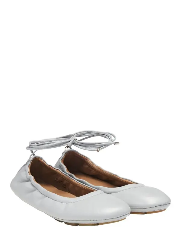 BOSS Nappa-leather Ballerina Pumps With Monogram Detail - Light Grey