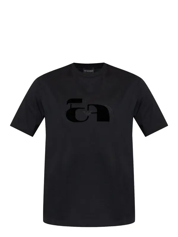 Emporio Armani T-shirt With A Logo And A Velvet Finish - Black