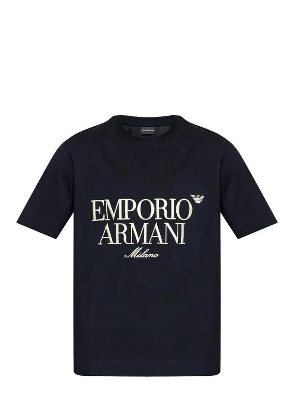 Emporio Armani T-shirt With Embroidered Logo - Navy Blue