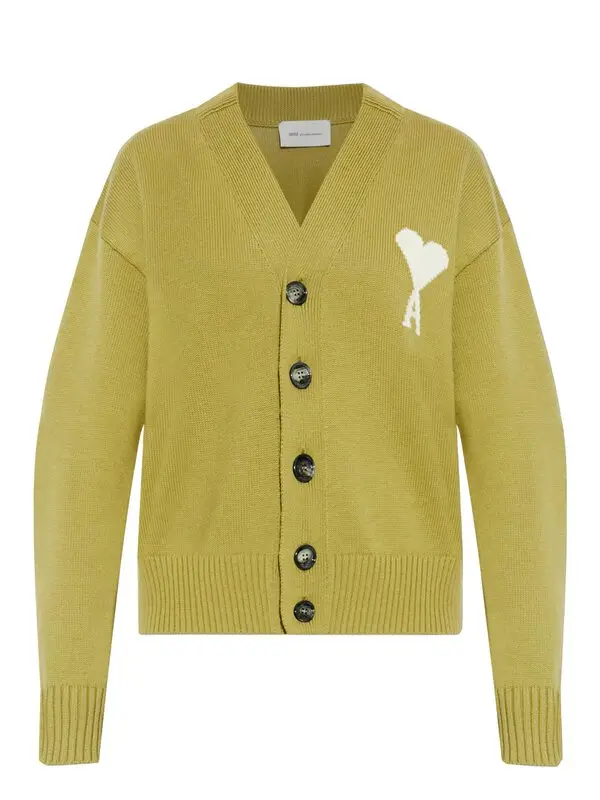 Ami Cardigan With Logo - Green