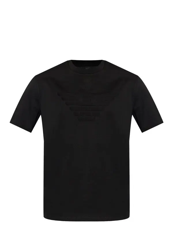 Emporio Armani T-shirt With A Logo And A Velvet Finish - Black