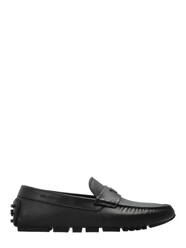 Emporio Armani Leather Loafers With Logo - Black