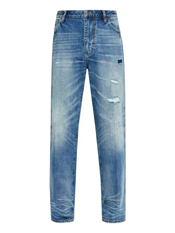 Emporio Armani Vintage Effect Straight Leg Jeans - Blue