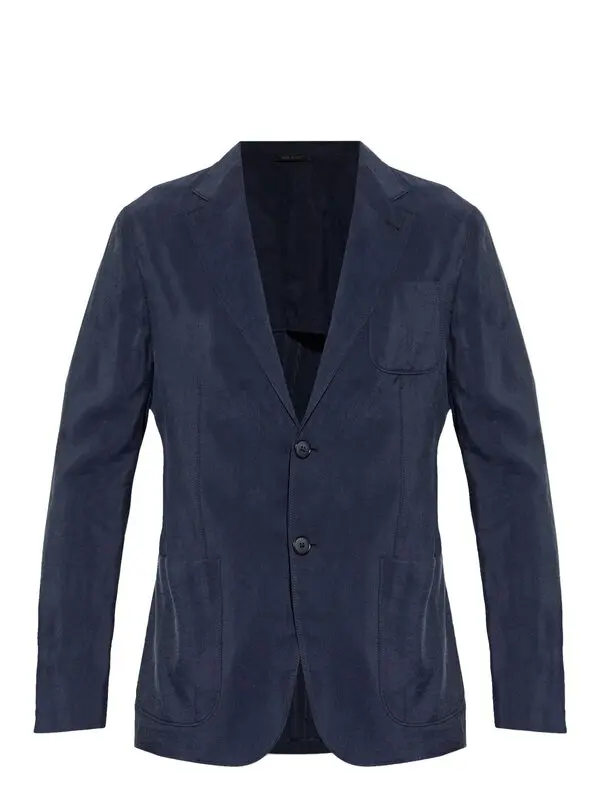 Giorgio Armani Silk Blazer With Open Lapels - Navy Blue