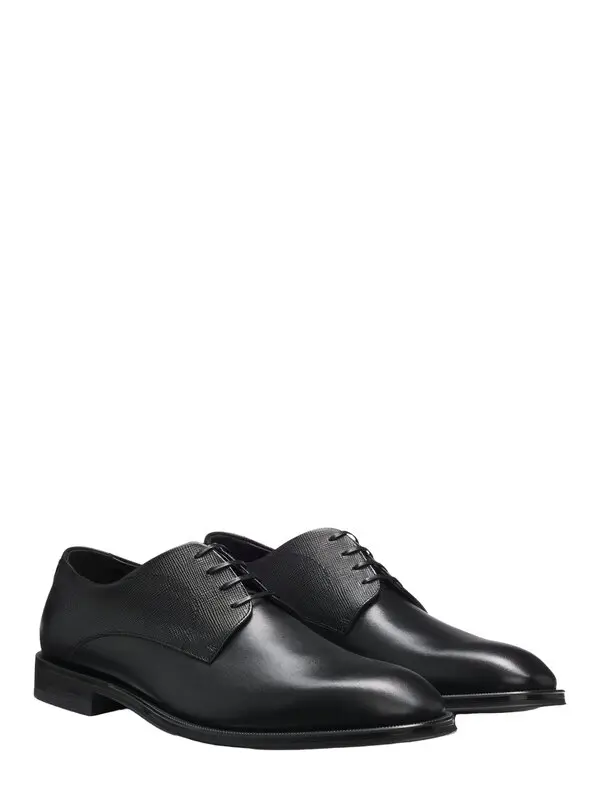 BOSS Textured And Smooth Leather Derby Shoes - Black