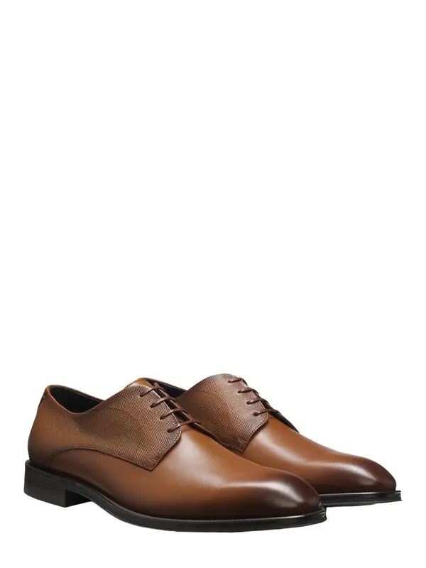 BOSS Textured And Smooth Leather Derby Shoes - Brown