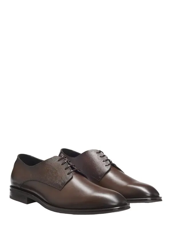 BOSS Textured And Smooth Leather Derby Shoes - Dark Brown