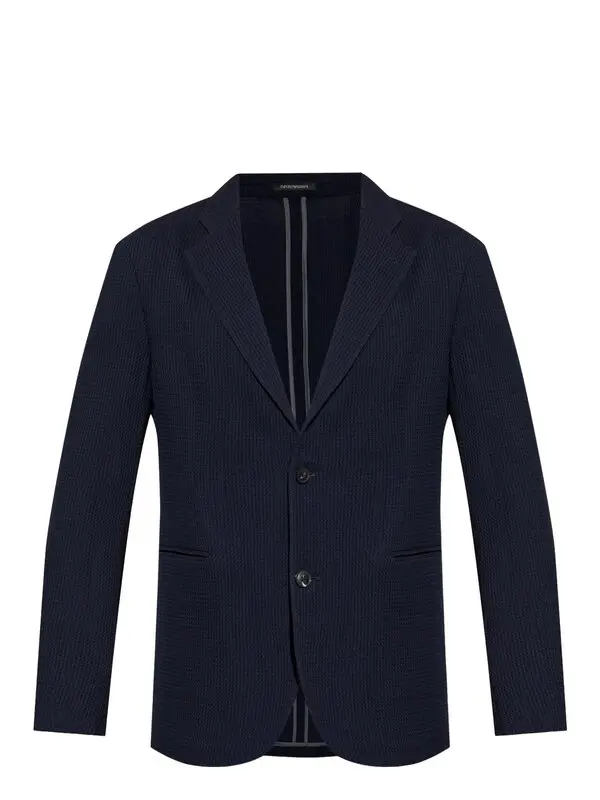 Emporio Armani Wool Blazer With Notch Lapels - Navy Blue