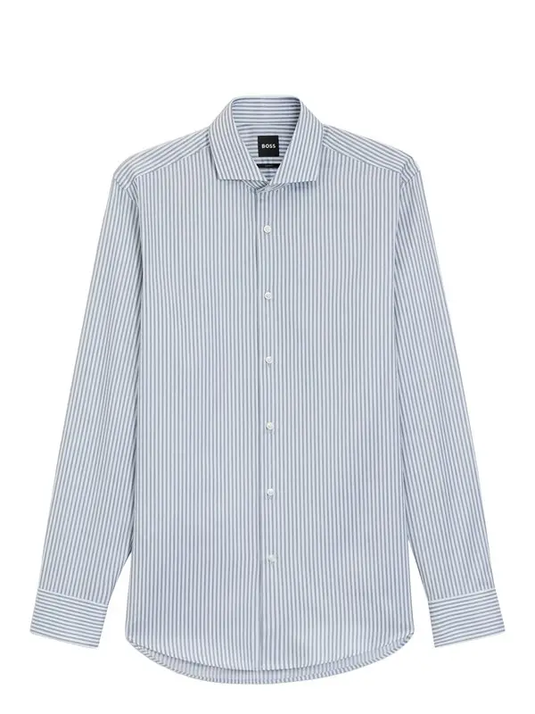 BOSS Slim-fit Shirt In Italian-made Striped Cotton Twill - Light Green
