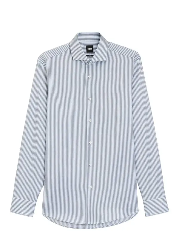 BOSS Slim-fit Shirt In Italian-made Striped Cotton Twill - Light Green