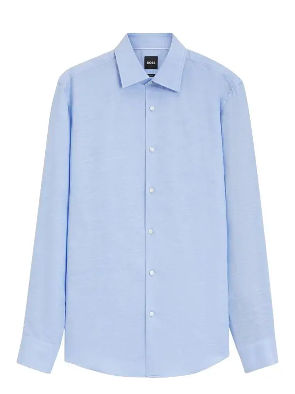 BOSS Slim-fit Shirt In Linen-blend Twill - Light Blue