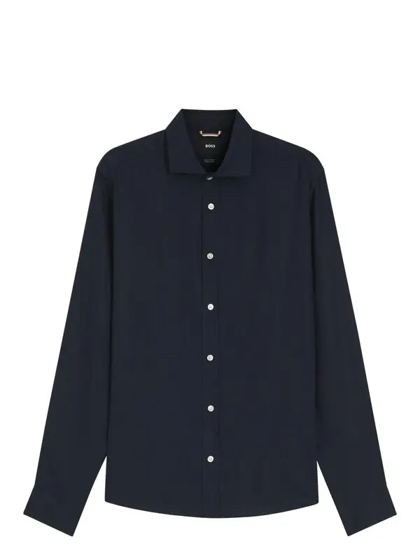 BOSS Regular-fit Shirt In Washed Linen - Dark Blue