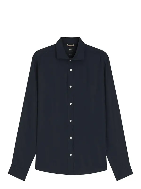 BOSS Regular-fit Shirt In Washed Linen - Dark Blue
