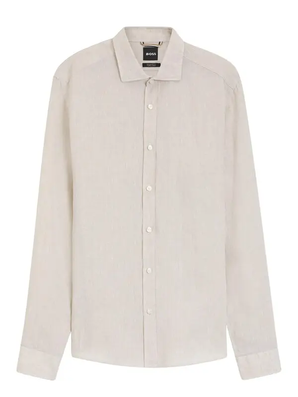 BOSS Regular-fit Shirt In Washed Linen - Light Beige