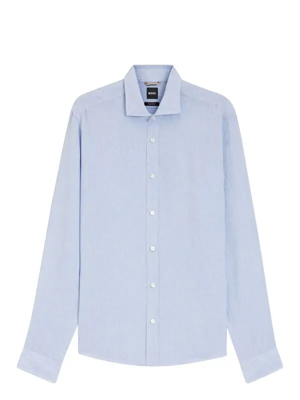 BOSS Regular-fit Shirt In Washed Linen - Light Blue