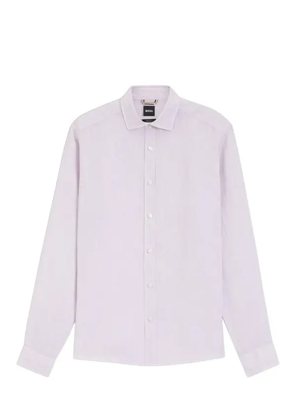 BOSS Regular-fit Shirt In Washed Linen - Light Purple