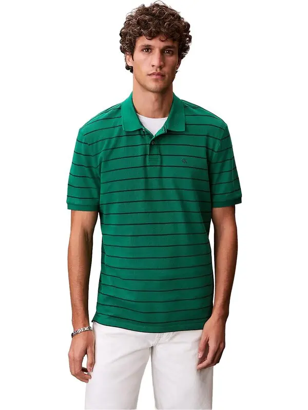 Calvin Klein Cotton Pique Stripe Classic Polo Shirt - Enchanted Forest