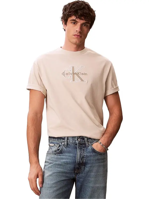 Calvin Klein Monologo Outline Graphic Classic T-shirt - Oatmeal