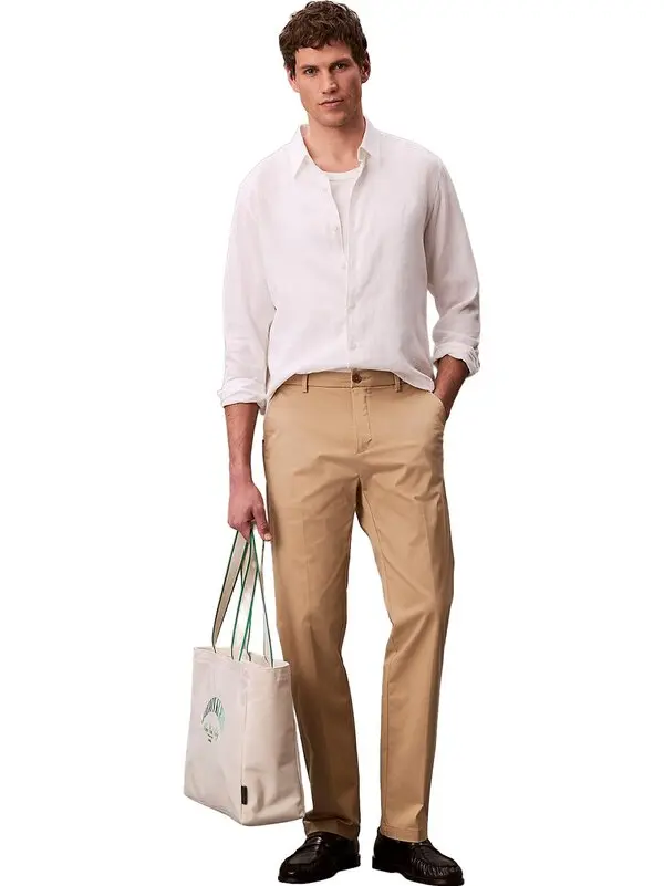 Calvin Klein Cotton Stretch Straight Trousers - Travertine