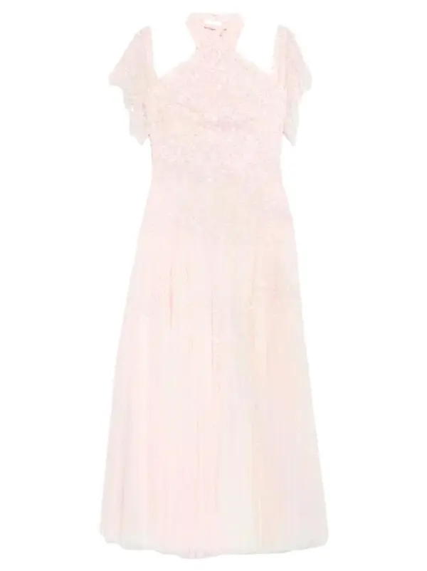 NEEDLE & THREAD Scallop Sequin Halter-neck Gown - Pink