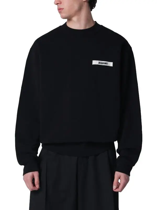Jacquemus Cotton Fleece Sweatshirt With Grosgrain Logo - Black