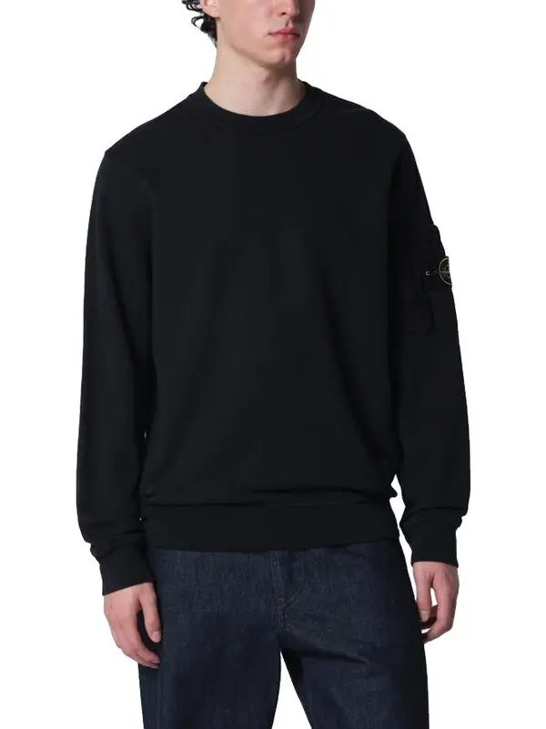 Stone Island Crewneck Sweatshirt With Sleeve Pocket - Blue