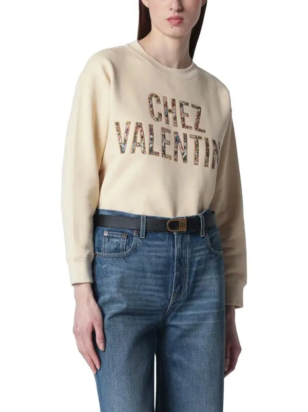 Valentino Garavani Chez Floral Motif Cotton Sweatshirt - Beige