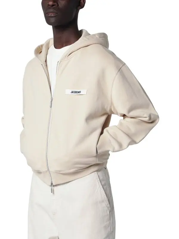 Jacquemus Zip-up Fleece Hoodie With Logo - Beige