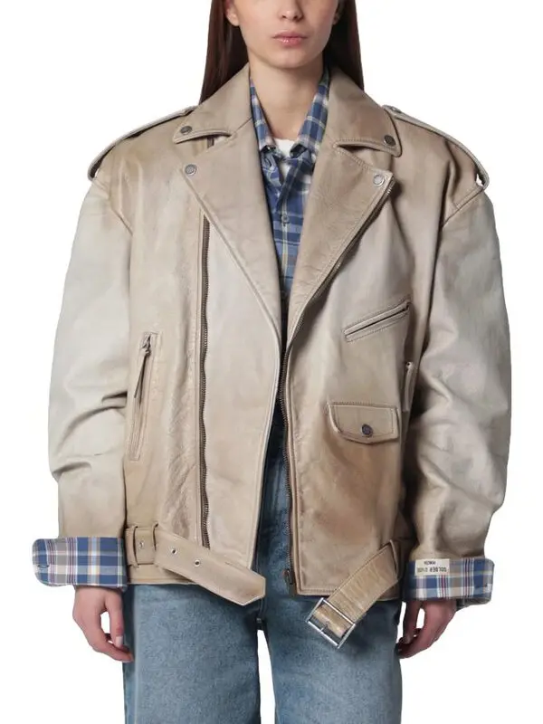 GOLDEN GOOSE Leather Phoebe Jacket - Beige