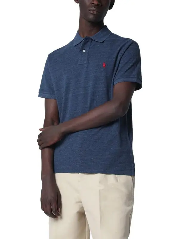 Polo Ralph Lauren Navy Mélange Cotton Custom Slim-fit Polo Shirt - Blue