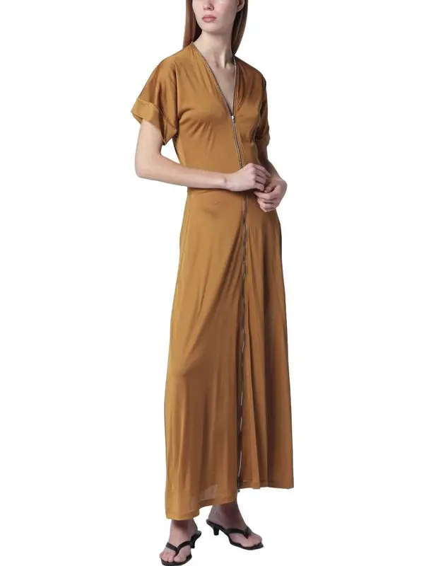 LEMAIRE Cotton-viscose Jersey Zip-up Dress - Brown