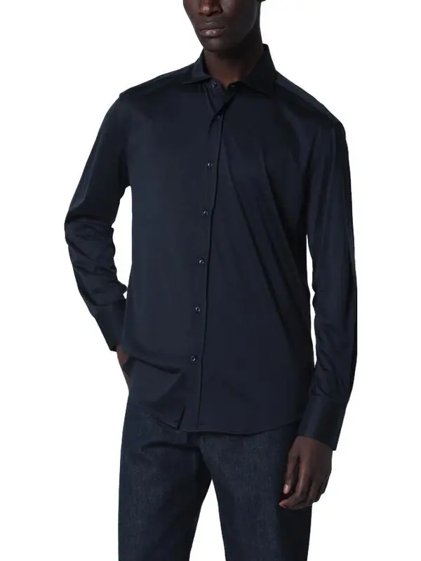 Brunello Cucinelli Navy Silk And Cotton Shirt - Blue