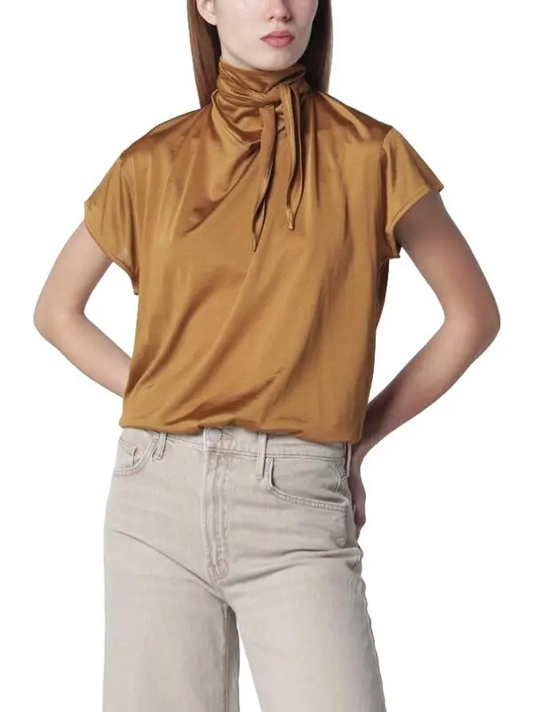 LEMAIRE Short Sleeve T-shirt With Scarf - Brown