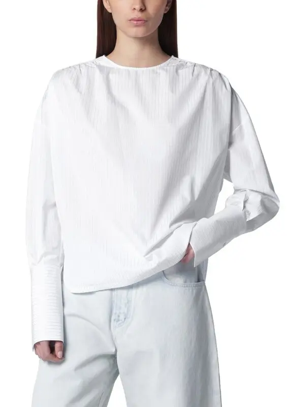 Alaïa Striped Cotton Poplin Blouse With Ruffles - White