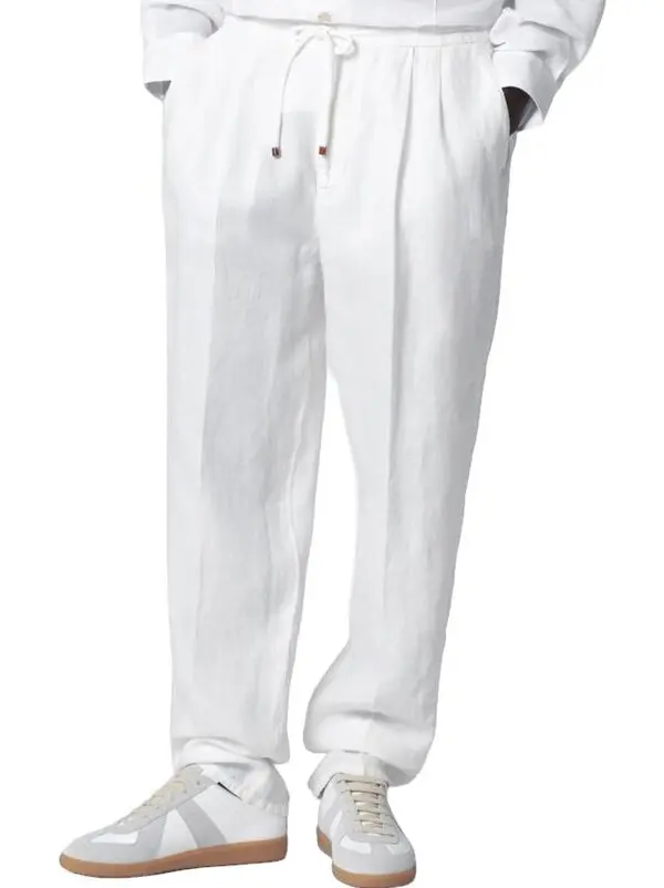 Brunello Cucinelli Linen Drawstring Trousers - White