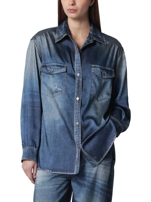 GOLDEN GOOSE Oversized Patty Shirt With Denim Print - Blue