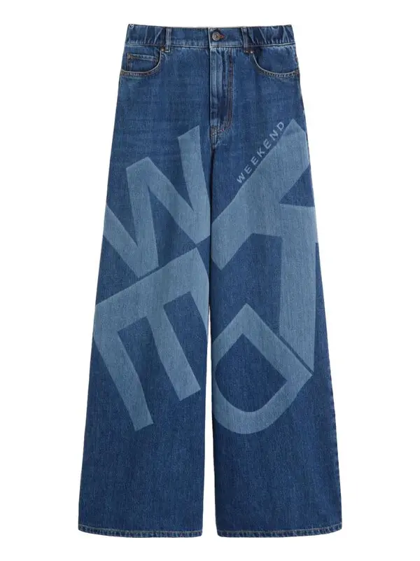 Max Mara Laser-cut Logo Authentic Cotton Denim Jeans - Navy